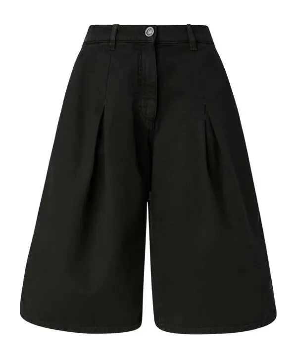 Pinko Wide-leg Bermuda Shorts With High Waist And Pleats - Black
