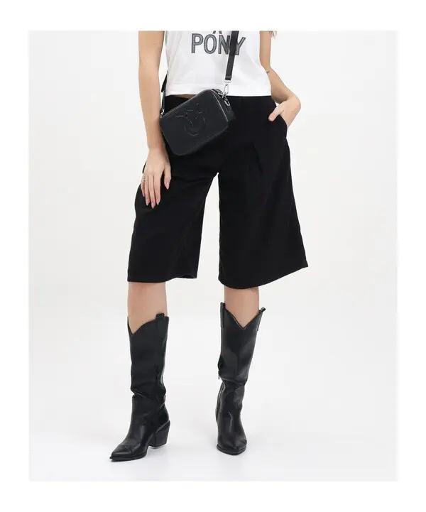 Pinko Wide-leg Bermuda Shorts With High Waist And Pleats - Black