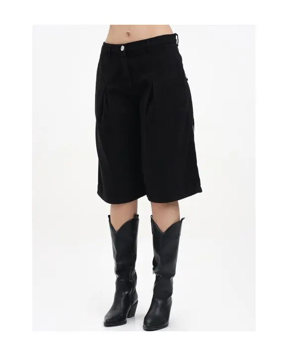 Pinko Wide-leg Bermuda Shorts With High Waist And Pleats - Black