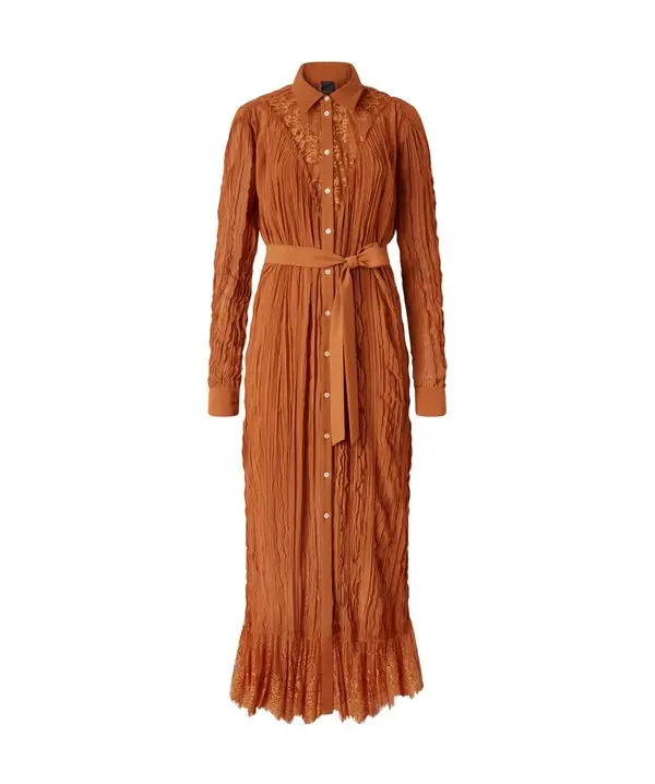 Pinko Creased Effect Belted Shirt Dress - Brown