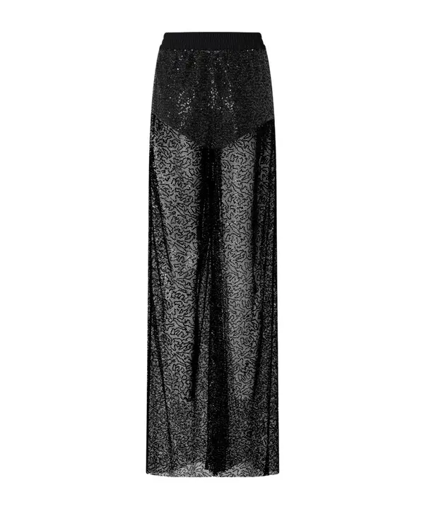 Pinko Sheer Sequinned Wide-leg Trousers - Black