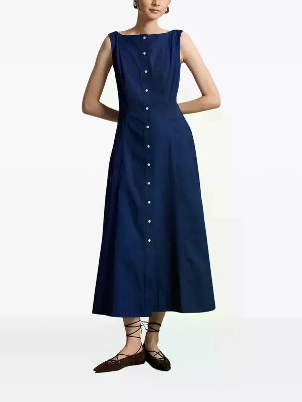 Polo Ralph Lauren Boat Neck Buttoned Maxi Dress - Blue