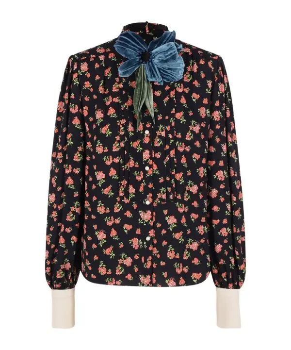 Valentino Garavani All-over Floral Patterned Button-up Top With Pussy Bow