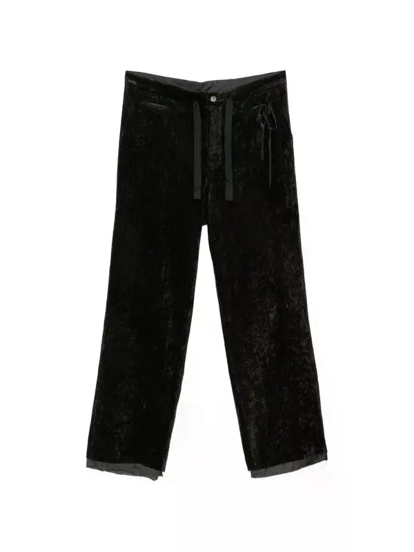 MIDORIKAWA Crushed Velvet Frayed Hem Trousers - Brown