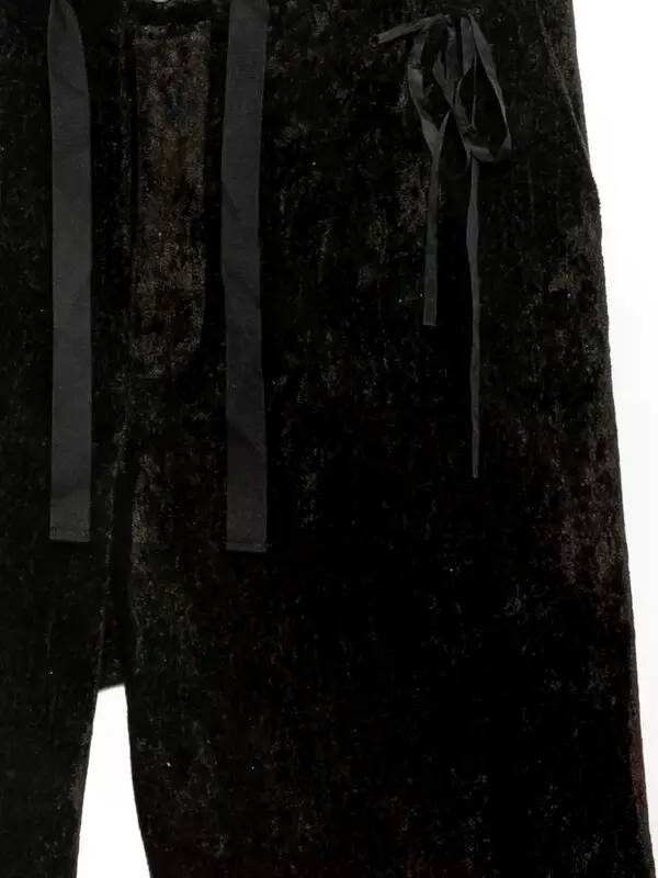MIDORIKAWA Crushed Velvet Frayed Hem Trousers