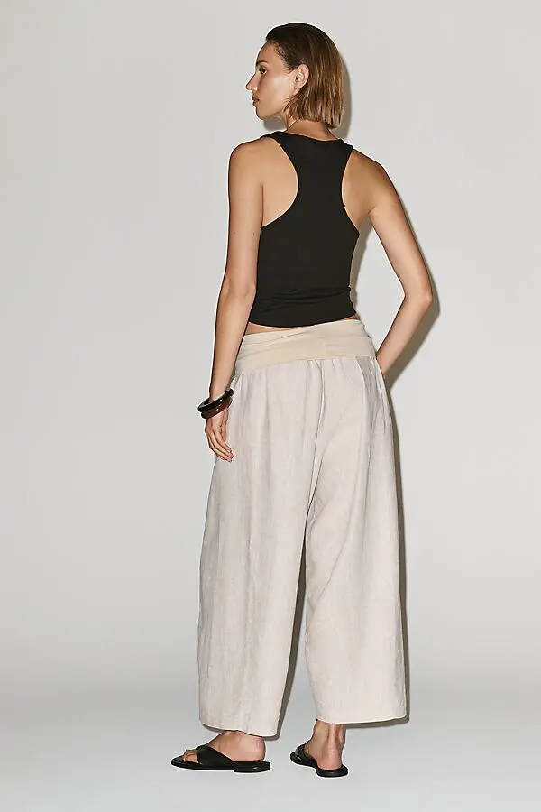 4OUR DREAMERS Linen Foldover Pants - Sand