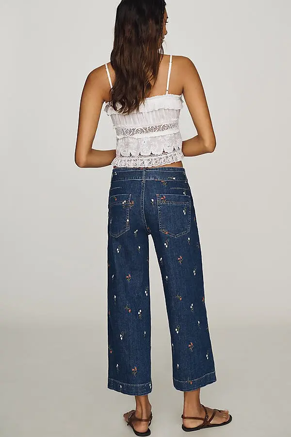 PILCRO Embroidered Wide-leg Cropped Jeans