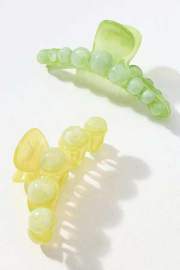 Anthropologie Citrus Bubble Hair Claw Clips, Set Of 2 - Lime
