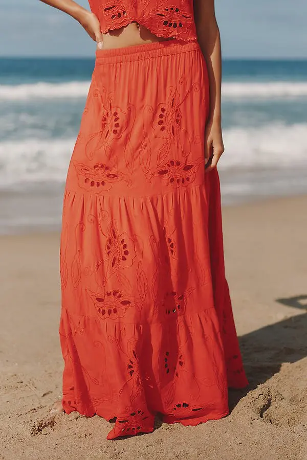 Tiare Hawaii Heliconia Eyelet Maxi Skirt