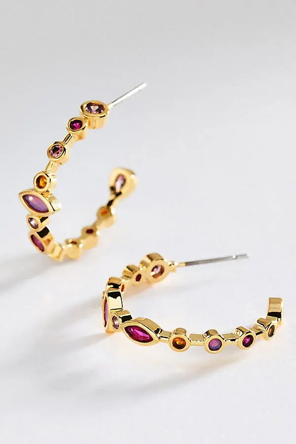 Anthropologie Mixed Stone Hoop Earrings - Peach