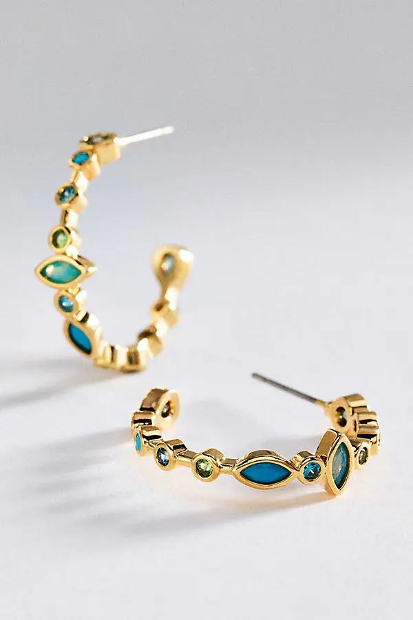 Anthropologie Mixed Stone Hoop Earrings - Turquoise