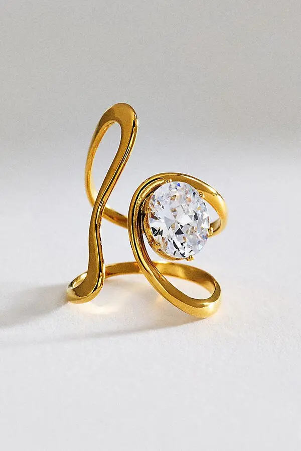 Anthropologie Hammered Metal Crystal Ring - Gold/silver