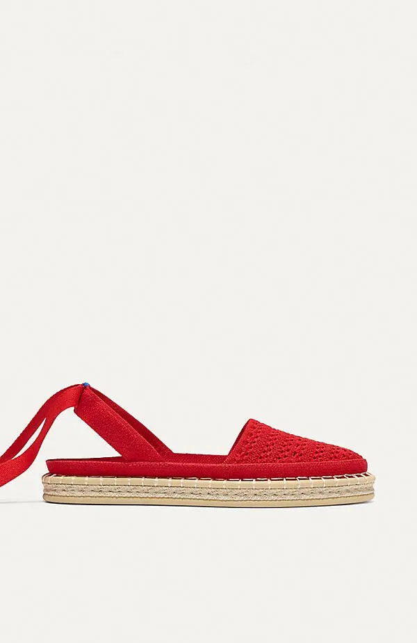 Rothy's D'orsay Espadrille Ankle-wrap Flats - Red