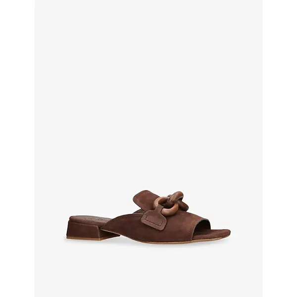 PEDRO GARCIA Suede Mules With Chain Detailing - Dark Brown