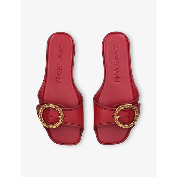 Zimmermann Solena Flat Leather Slides With Ornamental Buckle - Red