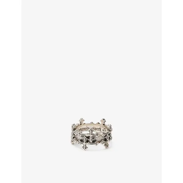 Emanuele Bicocchi Sterling Engraved Cross Ring - Silver