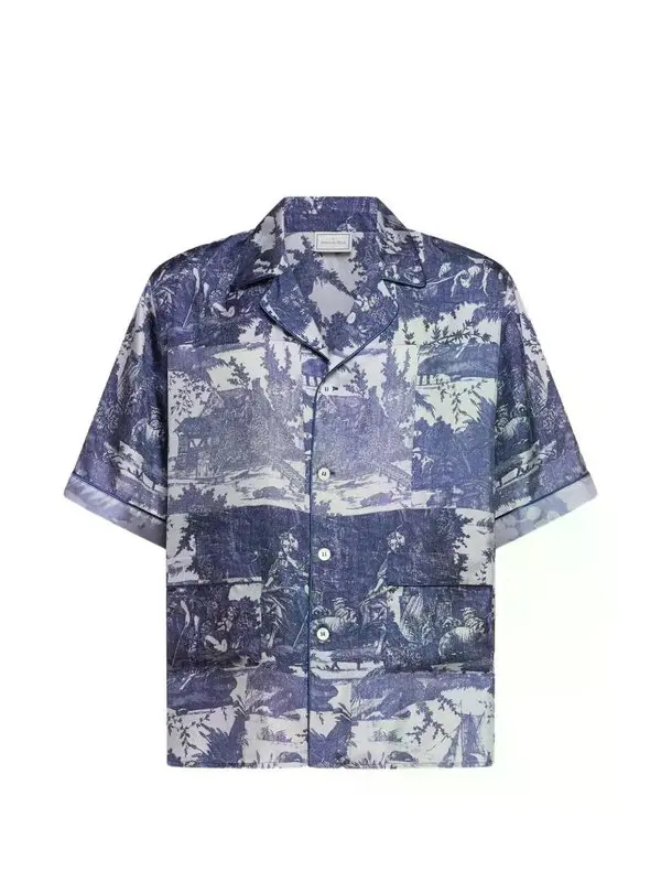 PIERRE-LOUIS MASCIA Aloe Printed Short-sleeve Shirt - Blue