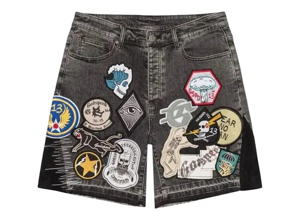 GODSPEED Patchwork Denim Shorts - Grey