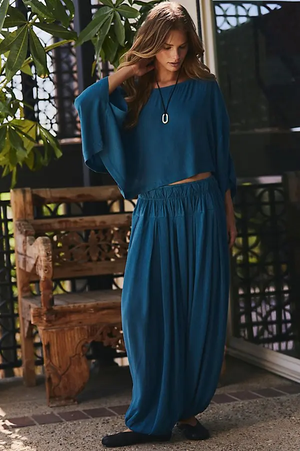 Free People Billowy Gauzy Pant Set With Dolman Sleeve Top - Riverine