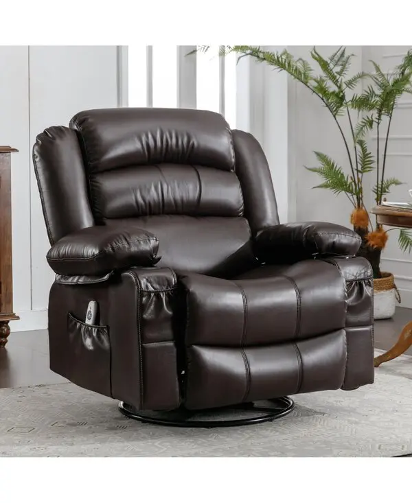 BOYEL LIVING Massage Swivel Rocker Recliner Chair With Vibration Massage And Heat Ergonomic Lounge Chair - Brown