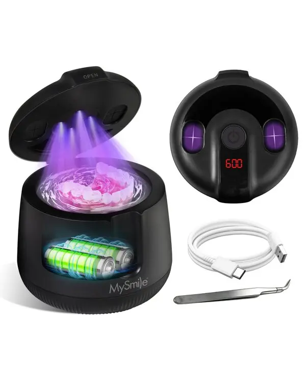 MYSMILE Ms202b Cordless Ultrasonic Retainer And Jewelry Cleaning Pod For Home 48khz With Digital Timer - Black