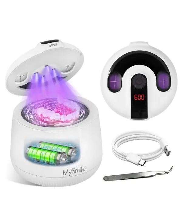 MYSMILE Ms202b Cordless Ultrasonic Retainer And Jewelry Cleaning Pod For Home 48khz With Digital Timer - White