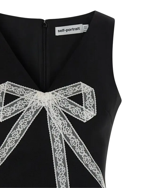 SELF-PORTRAIT Black Crêpe Bow Lace Mini Dress - Multicolor