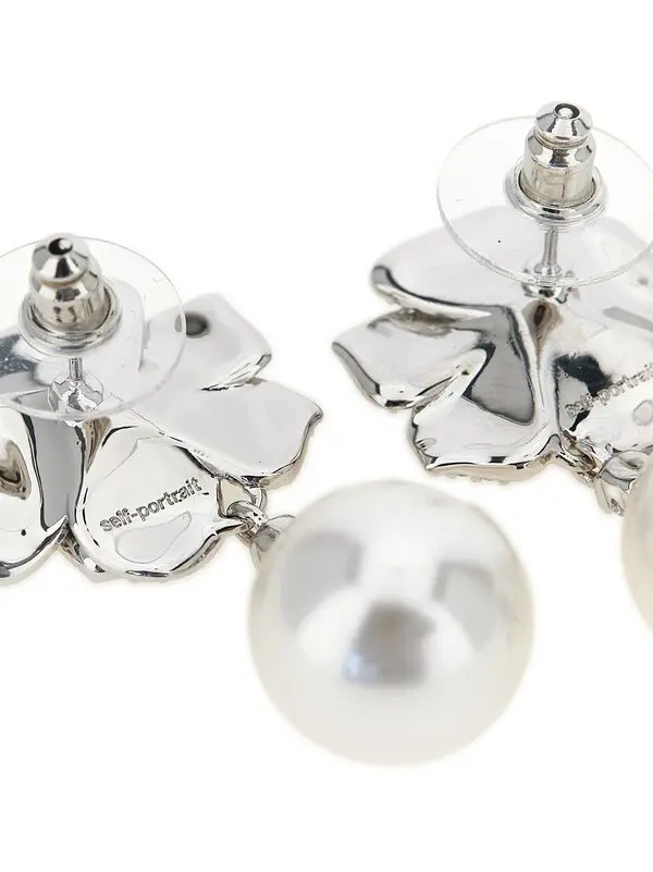 SELF-PORTRAIT Crystal Flower Pearl Drop Earrings