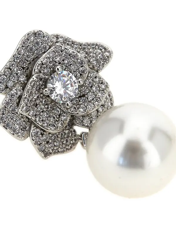 SELF-PORTRAIT Crystal Flower Pearl Drop Earrings