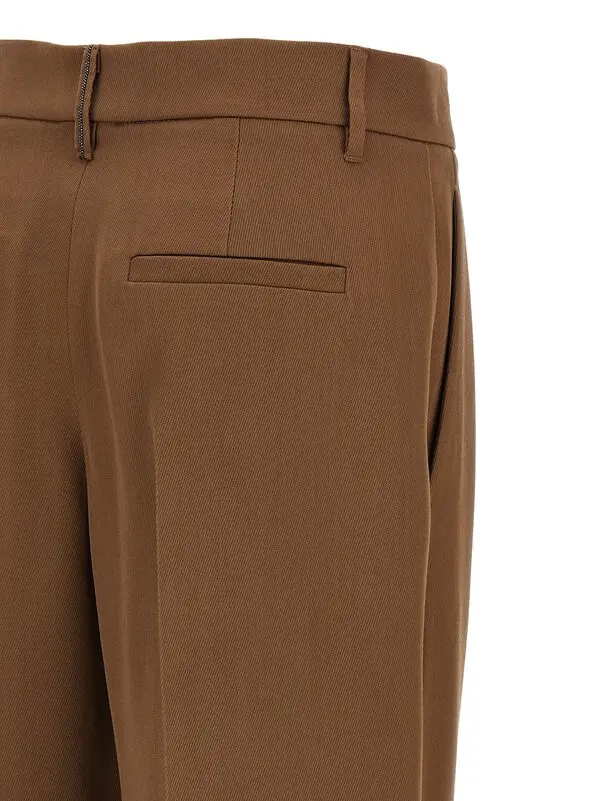 Brunello Cucinelli Virgin Wool And Viscose Blend Wide Leg Trousers - Brown