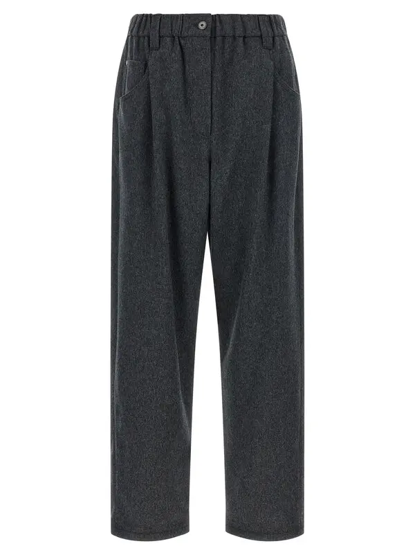 Brunello Cucinelli Mélange Wool Tapered Leg Pleated Pants - Gray
