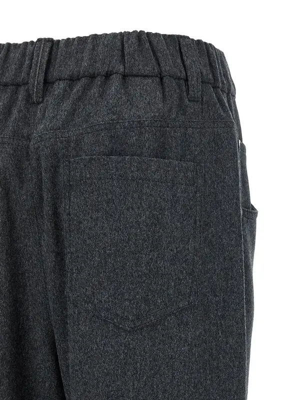 Brunello Cucinelli Mélange Wool Tapered Leg Pleated Pants - Gray