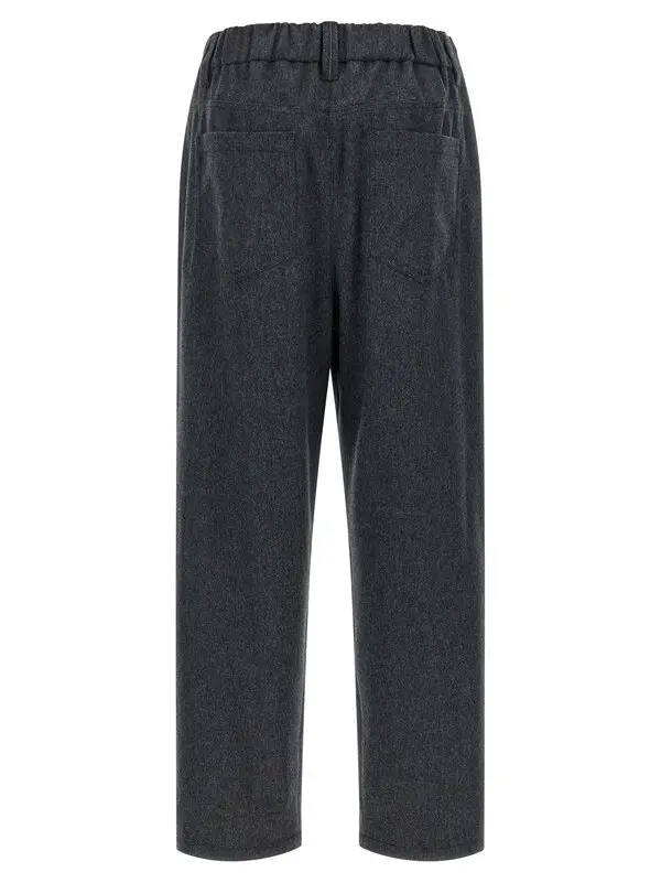 Brunello Cucinelli Mélange Wool Tapered Leg Pleated Pants - Gray