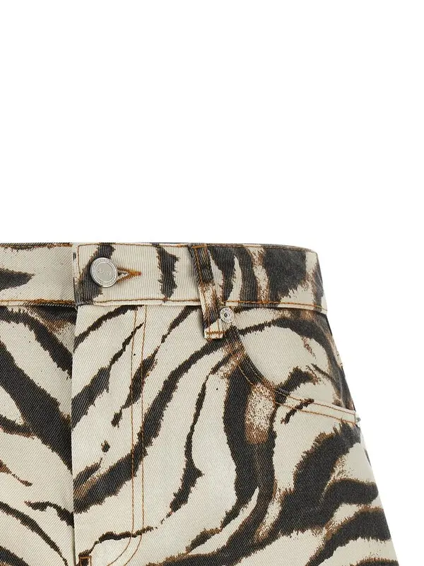 GANNI Zebra Print Organic Cotton Denim Shorts