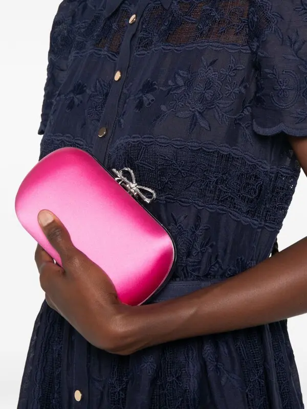 SELF-PORTRAIT Embellished Bow Clutch With Chain Strap