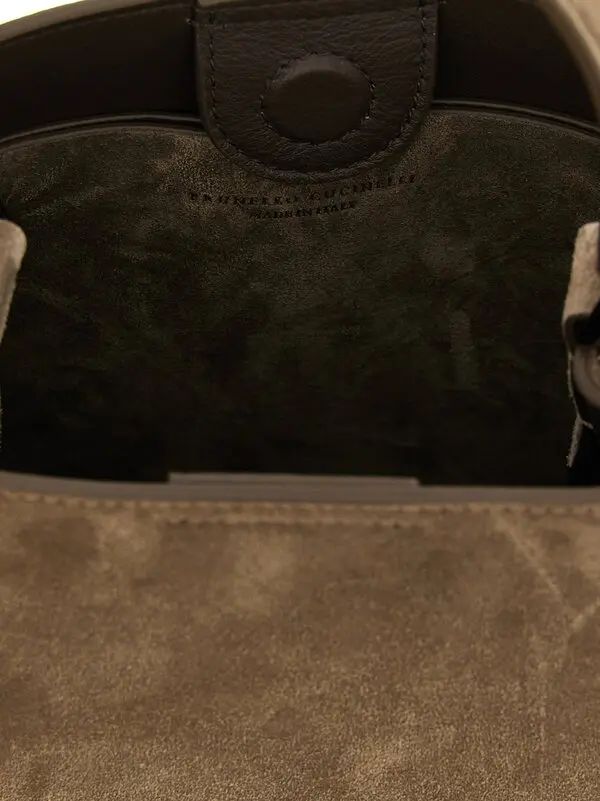 Brunello Cucinelli Suede Handbag With Monile Embellishment - Brown