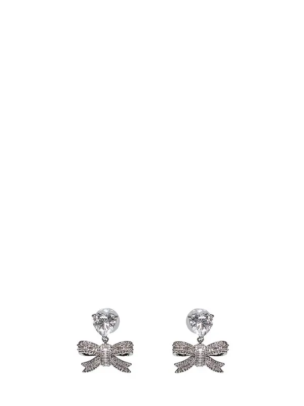 SELF-PORTRAIT Crystal Heart Bow Drop Earrings - Multicolor