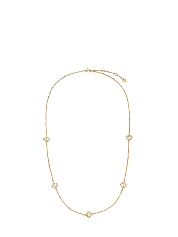 Fendi Gold Metal Ff Logo Crystal Necklace - Multicolor