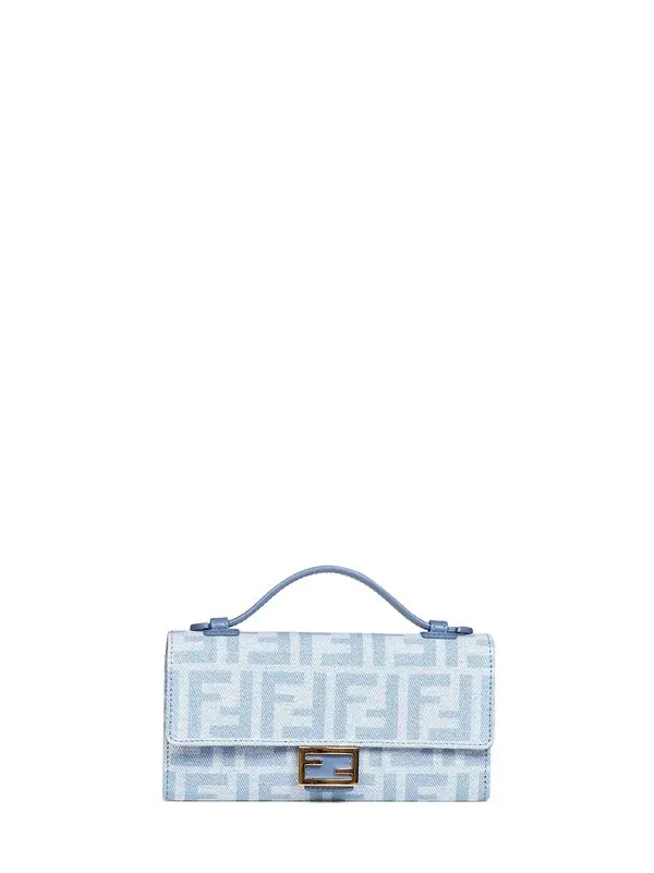 Fendi Light Blue Ff Denim Baguette Wallet With Chain