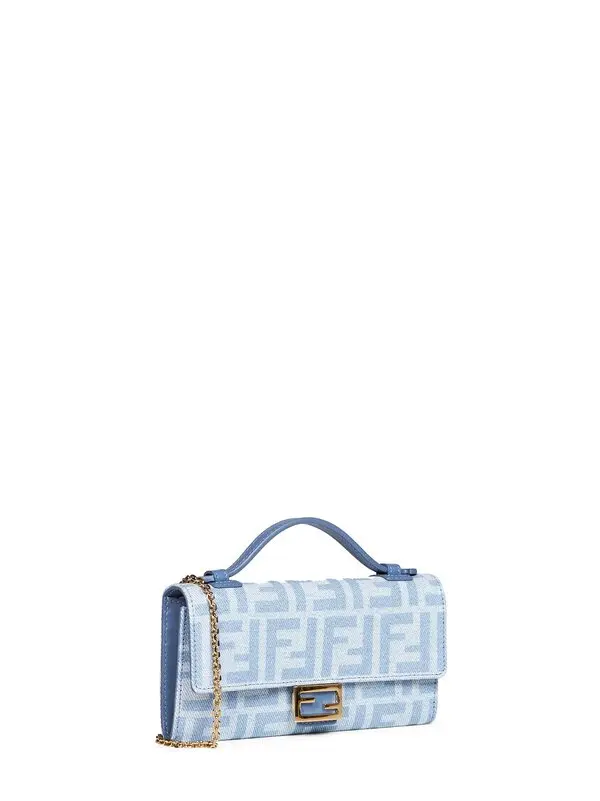 Fendi Light Blue Ff Denim Baguette Wallet With Chain