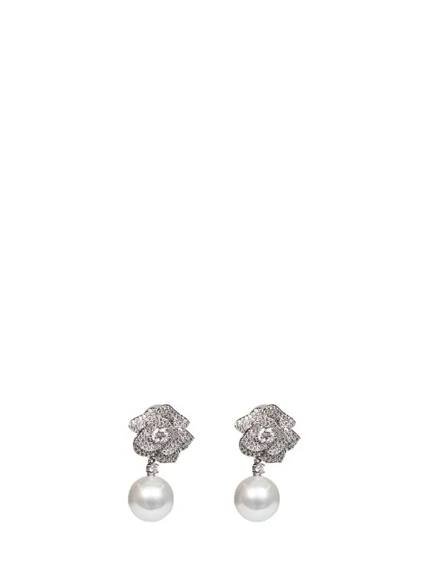 SELF-PORTRAIT Crystal Flower Pearl Drop Earrings - Multicolor
