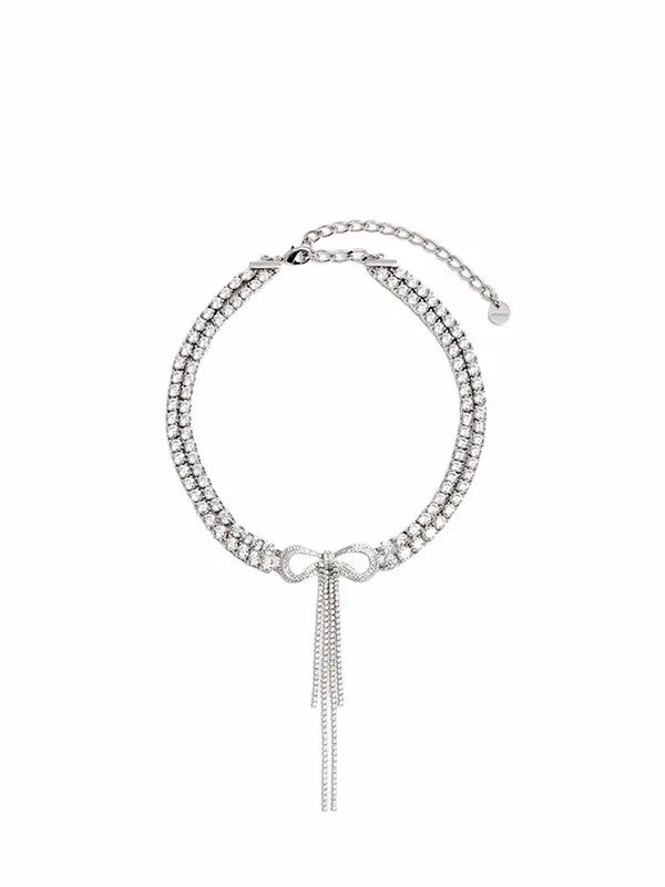 SELF-PORTRAIT Crystal Embellished Bow Choker Necklace - Multicolor