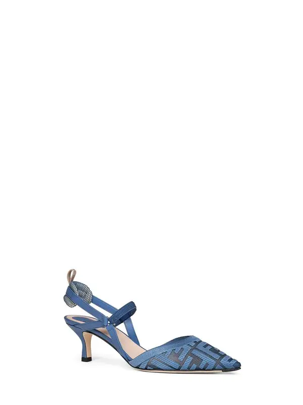 Fendi Light Blue Ff Embroidered Mesh Colibrì Lite Slingbacks