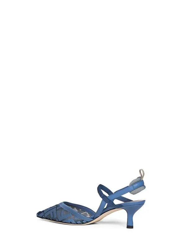 Fendi Light Blue Ff Embroidered Mesh Colibrì Lite Slingbacks