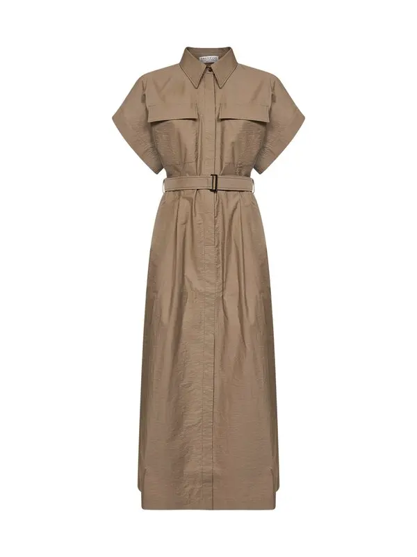 Brunello Cucinelli Textured Twill Belted Shirt Dress - Multicolor