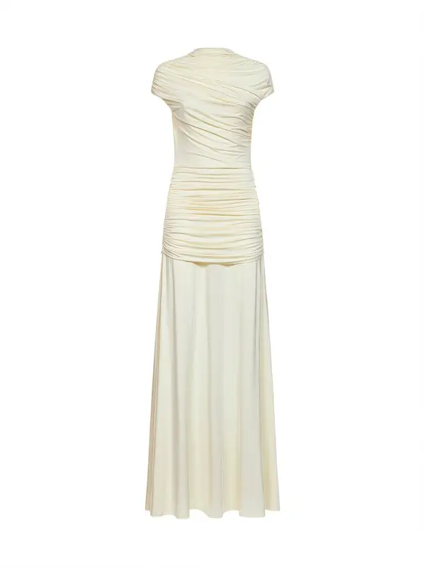 SELF-PORTRAIT Yellow Draped Jersey Maxi Dress