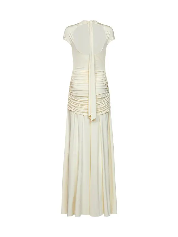 SELF-PORTRAIT Yellow Draped Jersey Maxi Dress