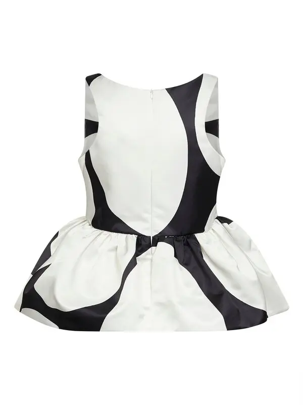 Dries Van Noten Black Duchess Peplum Top With Ellipses Print