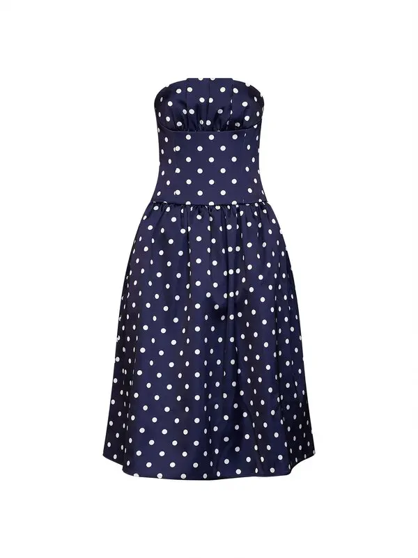 SELF-PORTRAIT Strapless Polka Dot Midi Dress - Multicolor