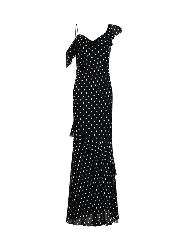 SELF-PORTRAIT Polka Dot Ruffle Georgette Maxi Dress - Multicolor
